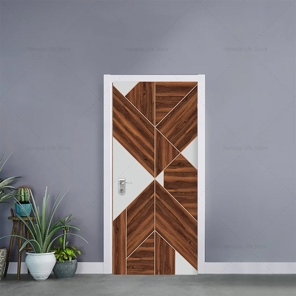 New Retro Wooden Door Stickers Wrap The Whole Door Matte PVC Material ...