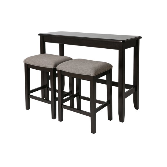 New Ridge Home Goods Espresso Wood Sofa Bar Table with Two Stools for ...