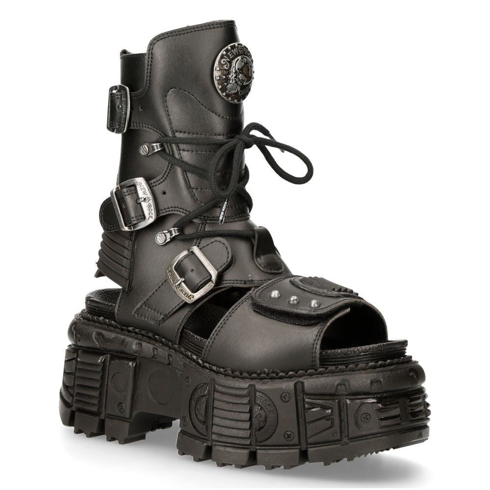 New Rock Boots BIOS107-V1 Black VEGAN Leather Unisex Platform Sandal ...