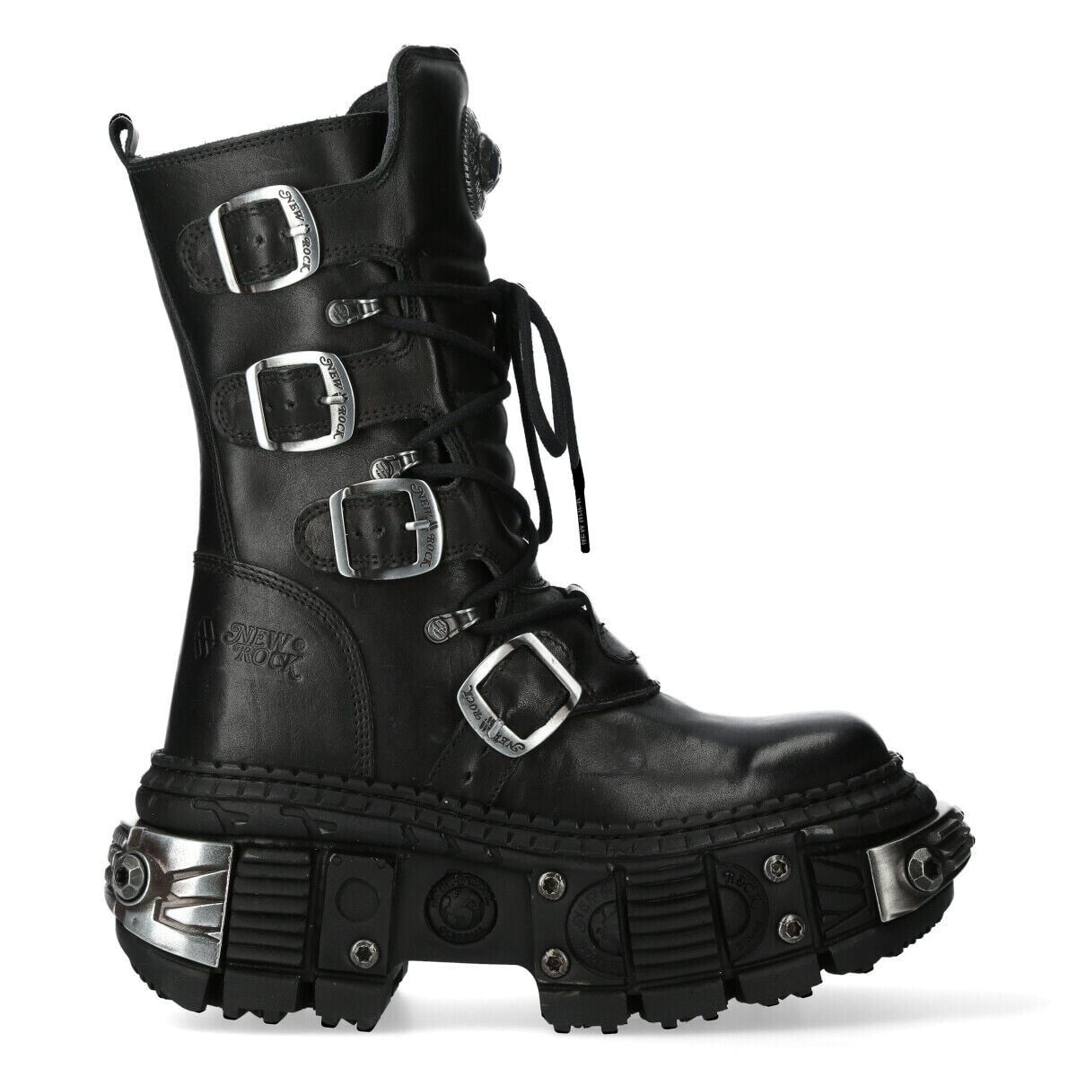 New Rock Boots WALL1473-S11 Unisex Metallic Black Leather Platform ...