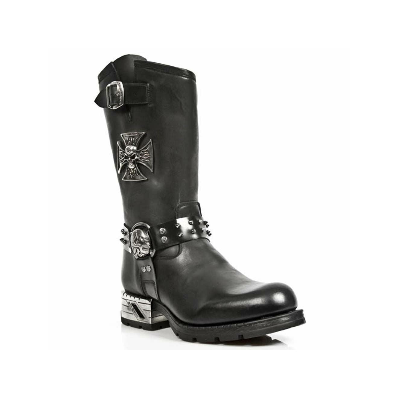 New Rock Mens Boots MR030-S1 Black Western 100% Leather Gothic Platform ...