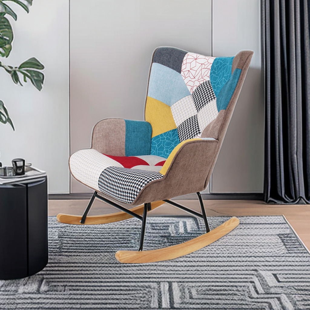 New Rocking Chair, Mid Century Fabric Rocker Chair with Wood Legs and ...