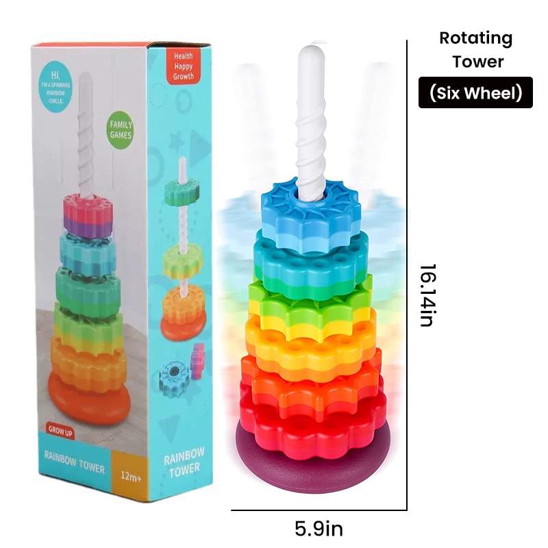 New Rotating Rainbow Tower Baby Stacking Puzzle Toys Safety and Environmental Protection Colored ...