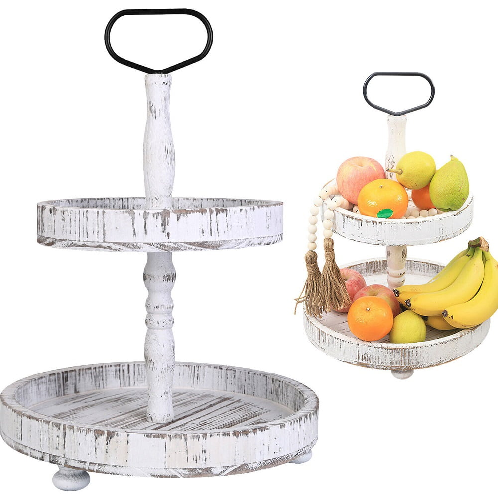 New Round Farmhouse Tiered Tray 2 Tier Tray Food Fruits Cupcake Server ...