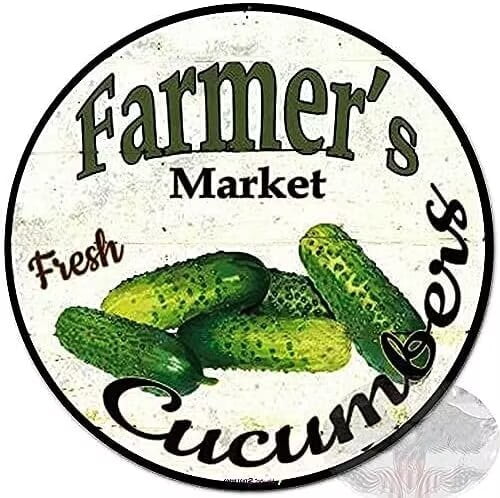New Rustic Farmhouse Round Metal Sign Farmers Market Cucumbers Novelty ...