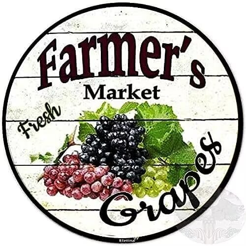 New Rustic Farmhouse Round Metal Sign Farmers Market Fresh Grapes Sign ...