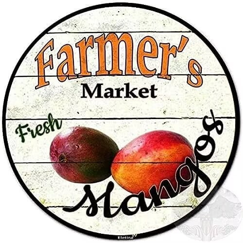 New Rustic Farmhouse Round Metal Sign Farmers Market Fresh Mangos Sign ...