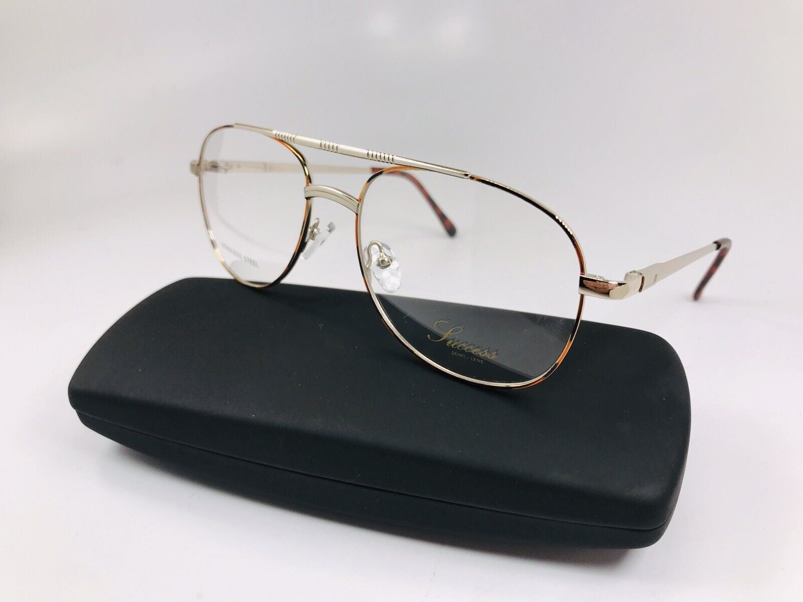 New SUCCESS SS-375 Demi Amber Stainless Steel Aviators Eyeglasses 54mm ...