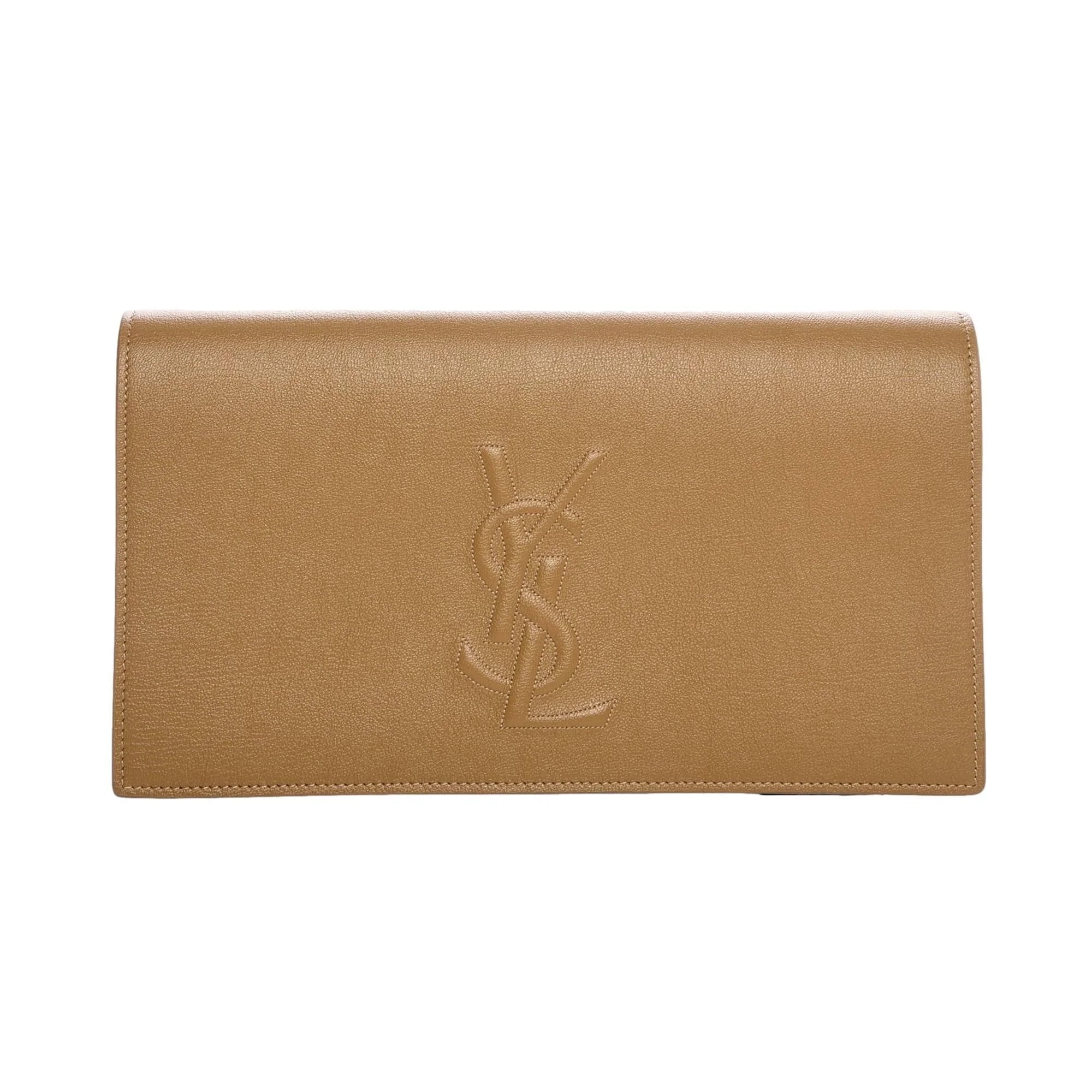 New Saint Laurent YSL Belle de Jour Beige Leather Large Clutch Bag ...