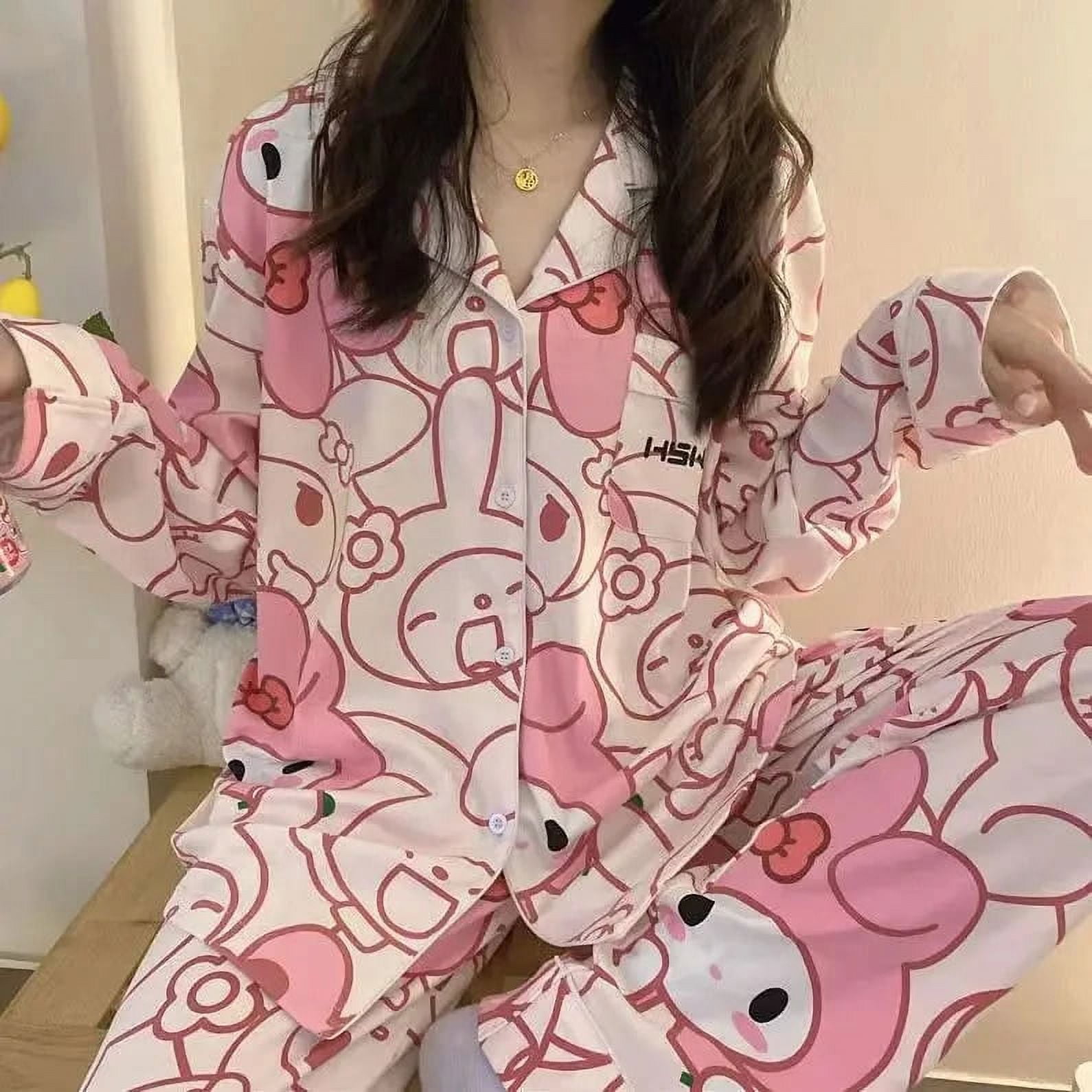 New Sanrio Hello Kitty Pajama Set Cinnamoroll My Melody Kuromi Ladies ...