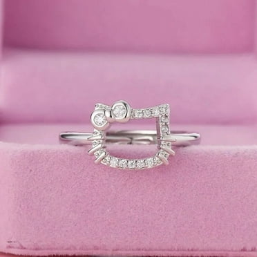 Sanrio Hello Kitty Silver Plated Crystal Ring- Hello Kitty Ring Size 5 ...