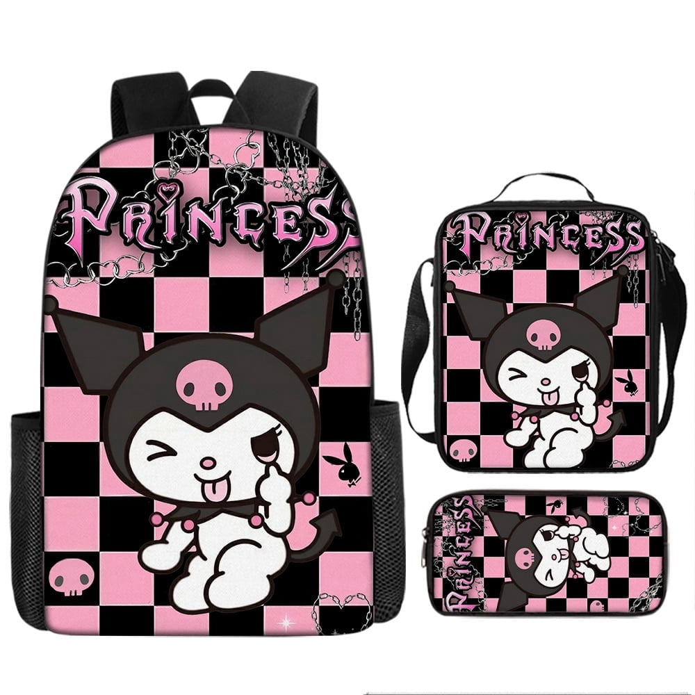 New Sanrio kuromi Backpack Student Backpack three-piece pen bag satchel ...