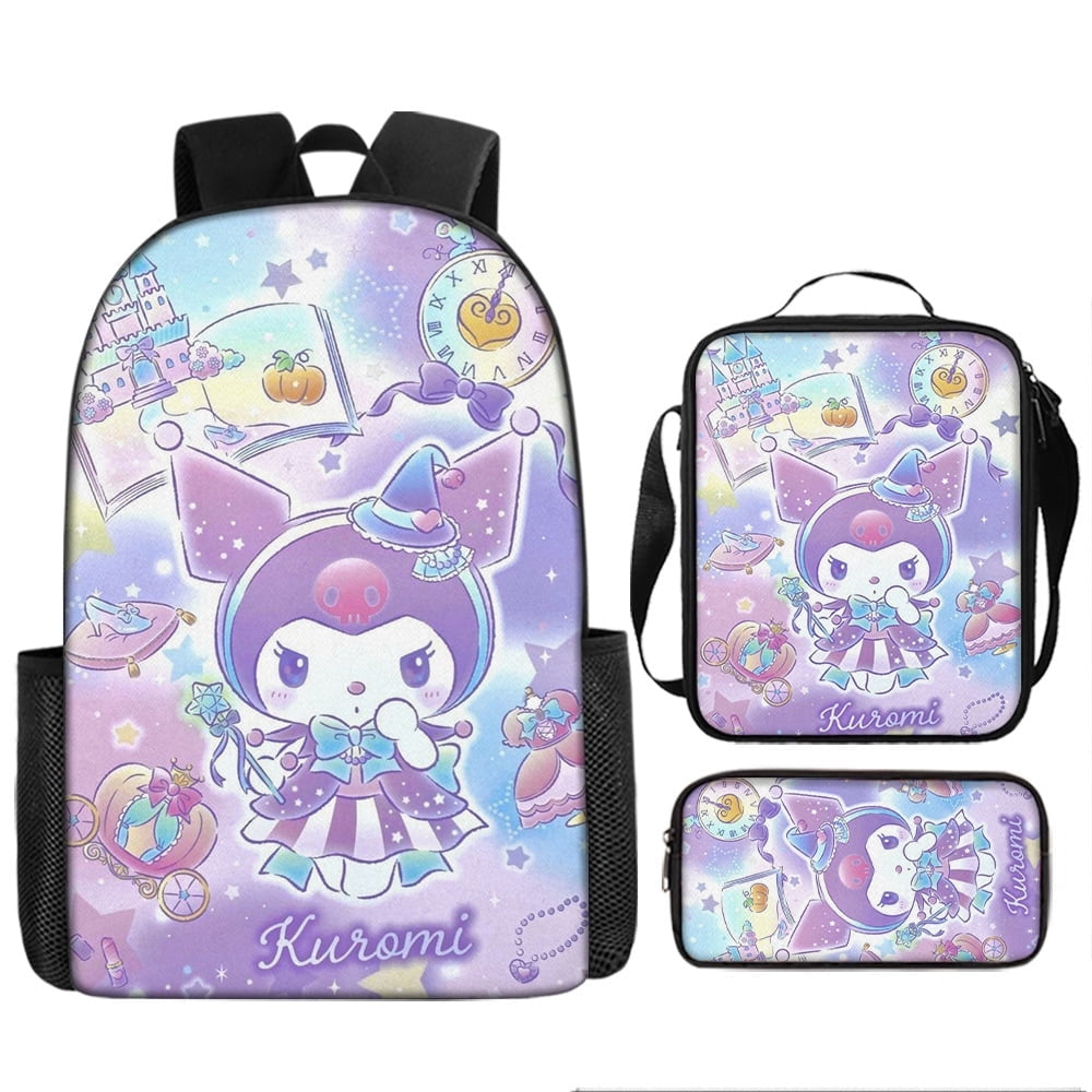 New Sanrio kuromi Backpack Student Backpack three-piece pen bag satchel ...