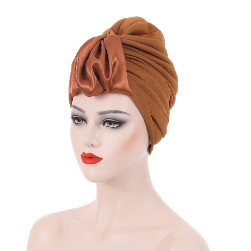New Satin Loop Headties African Pleated Turban Muslim Hijab Bonnet Hat ...