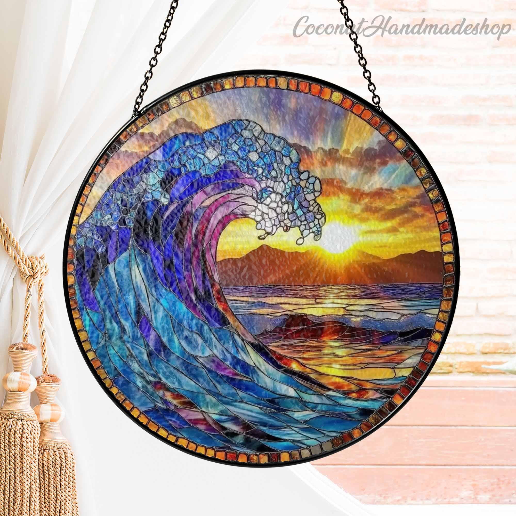 New Sea Wave Glass Suncatcher, Ocean Suncatcher Hanging Window, On the ...