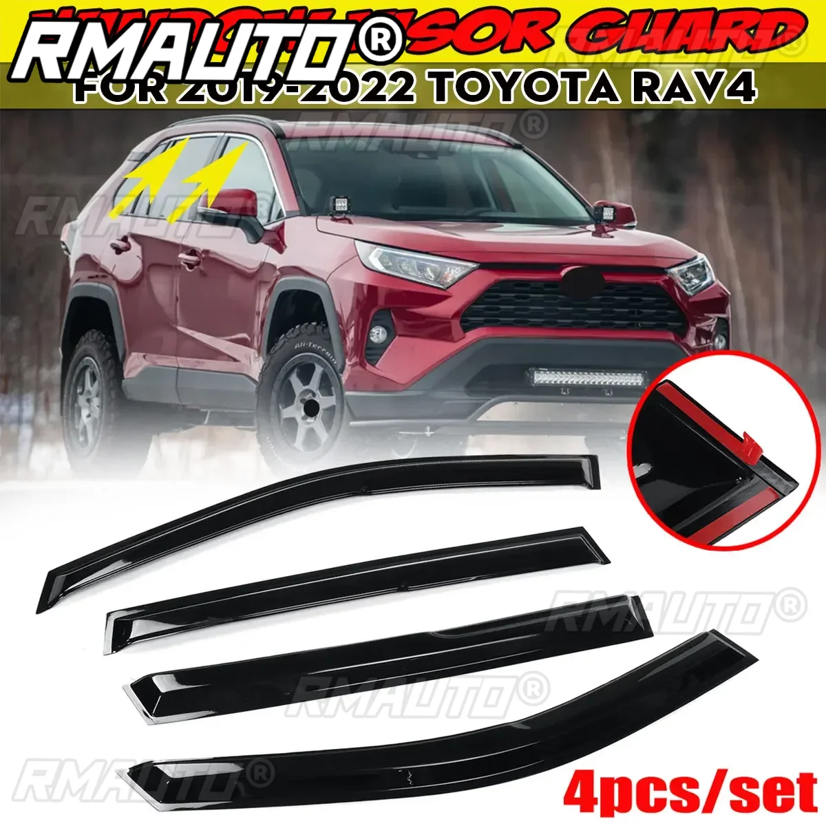 New Set Black Car Side Window Guard Vent Rain Door Visor Cover Trim For ...