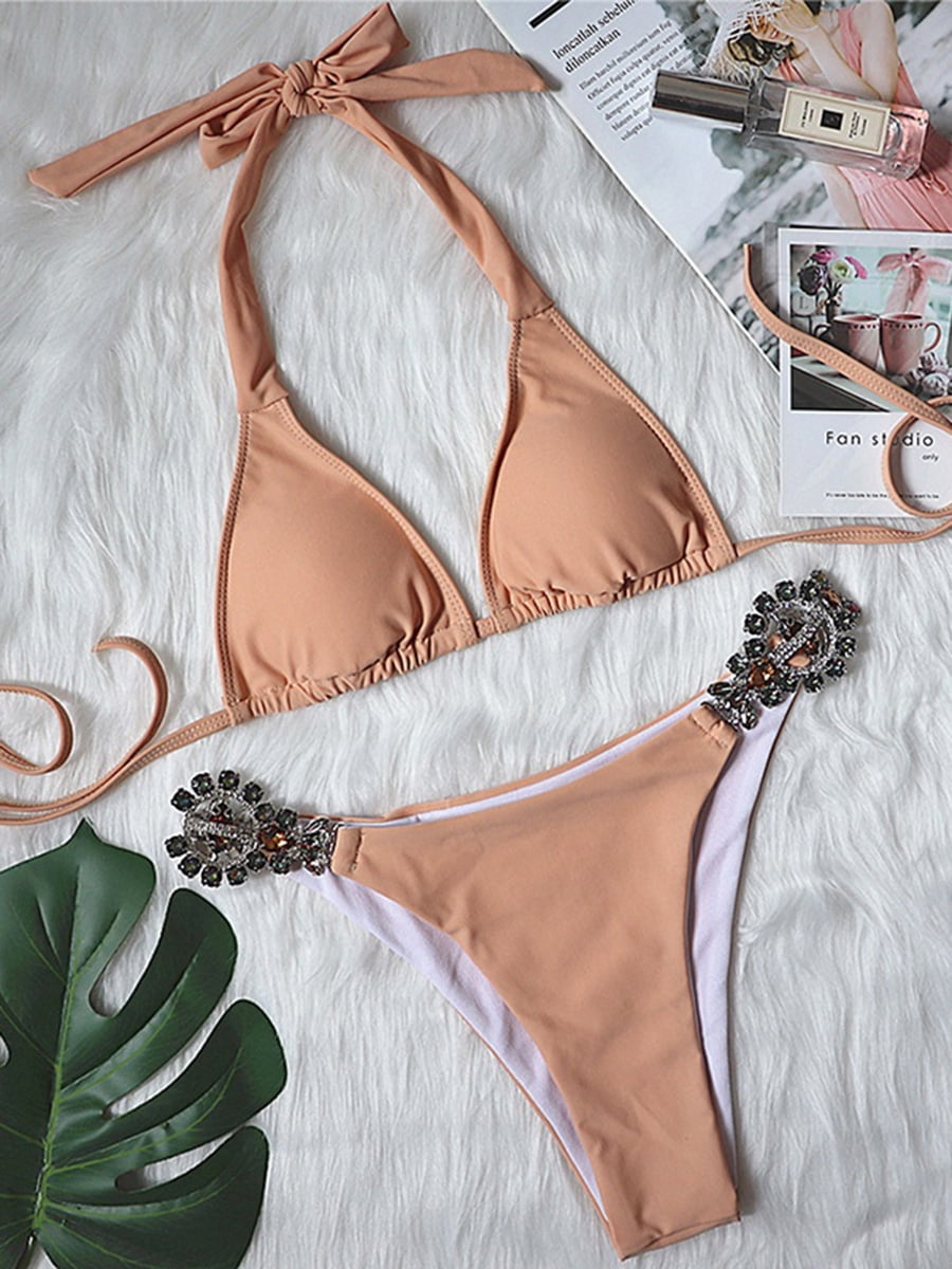 New Sexy Halter Crystal Diamond Bikini 2024 Women Swimsuit Female