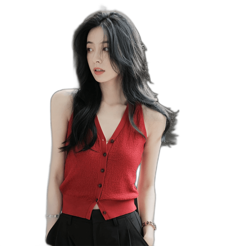 New Sexy Sexy Hong Kong Style Vest Solid Color V Neck Suspended Female