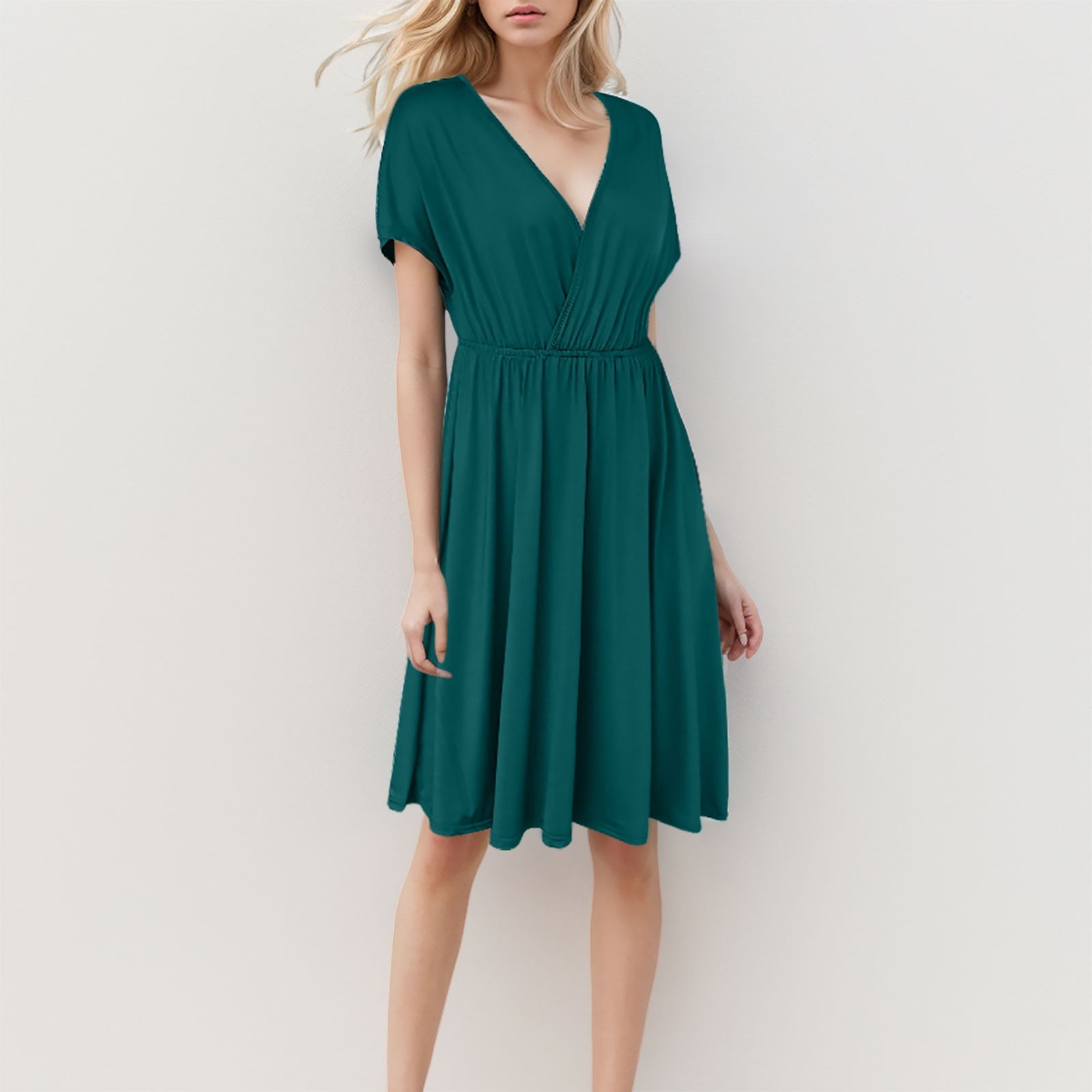 New Sexy Solid Color Base Skirt V Neck Loose Swing Dress Hinge Dress V ...