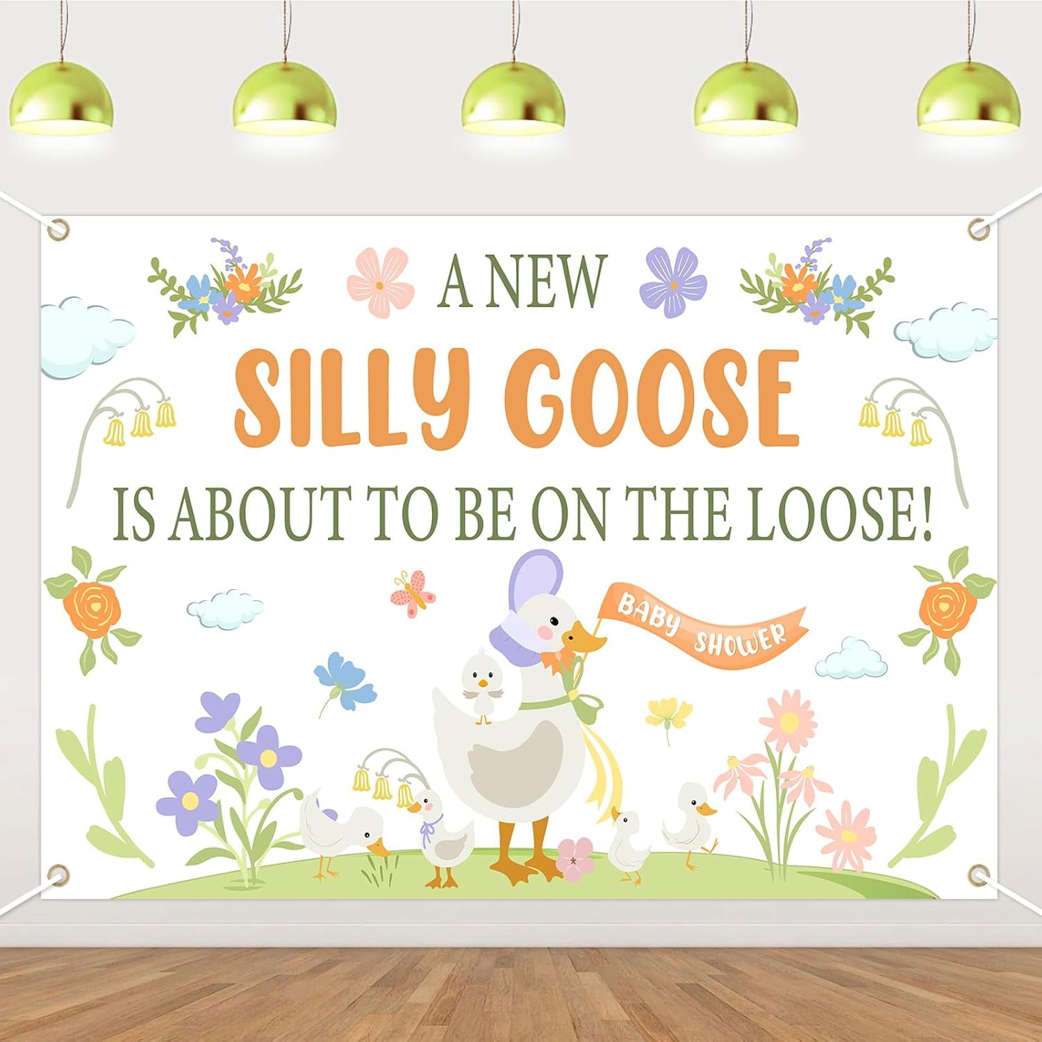 A New Silly Goose is About to Be On The Loose Backdrop Green Goose Baby ...