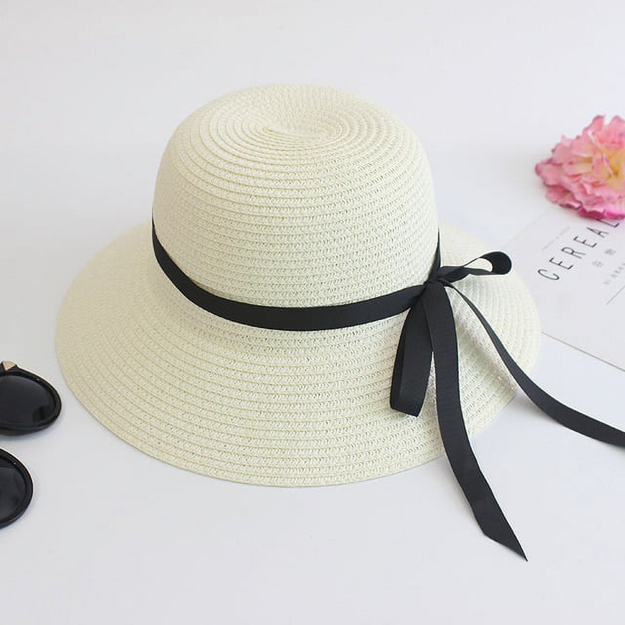 New Simple Foldable Wide Brim Floppy Girls Straw Hat Sun Hat Beach ...