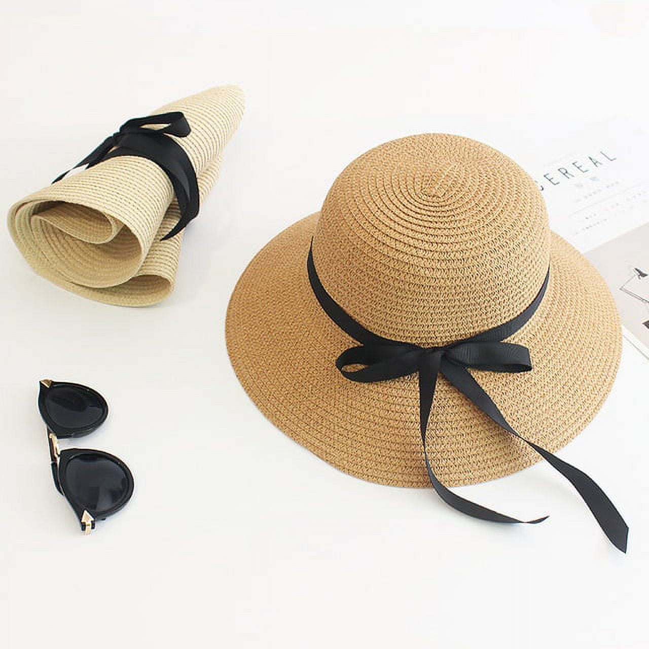 New Simple Foldable Wide Brim Floppy Girls Straw Hat Sun Hat Beach ...
