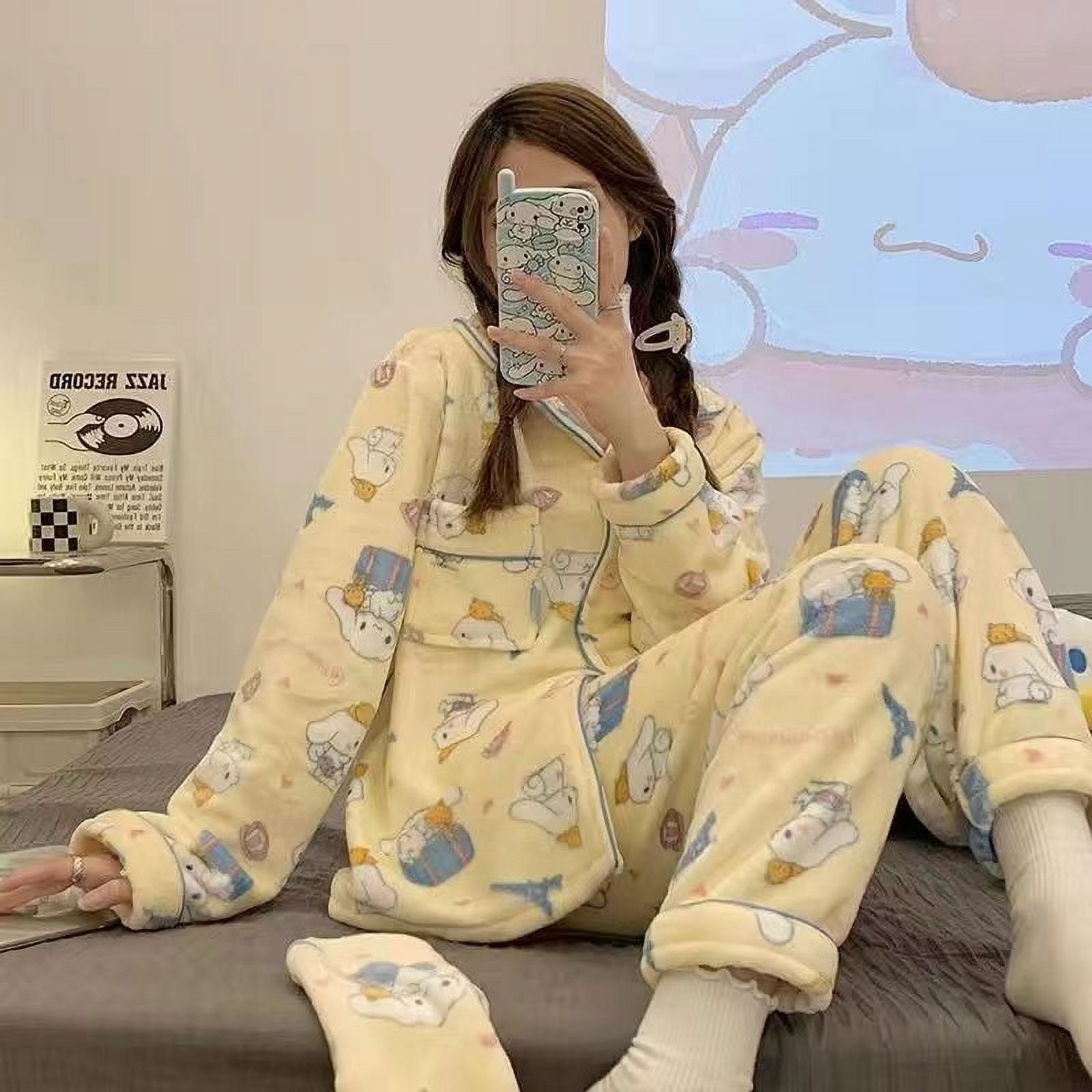 New Sleepwear Sanrio Kuromi Winter Plush Pajamas Set Women Hello Kitty ...