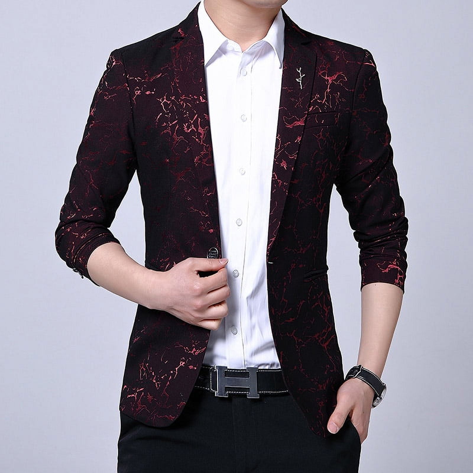 New Slim Dark Floral Suit Men's Coat Trend Personality Electric Shock Print Suit Coat Casual ...