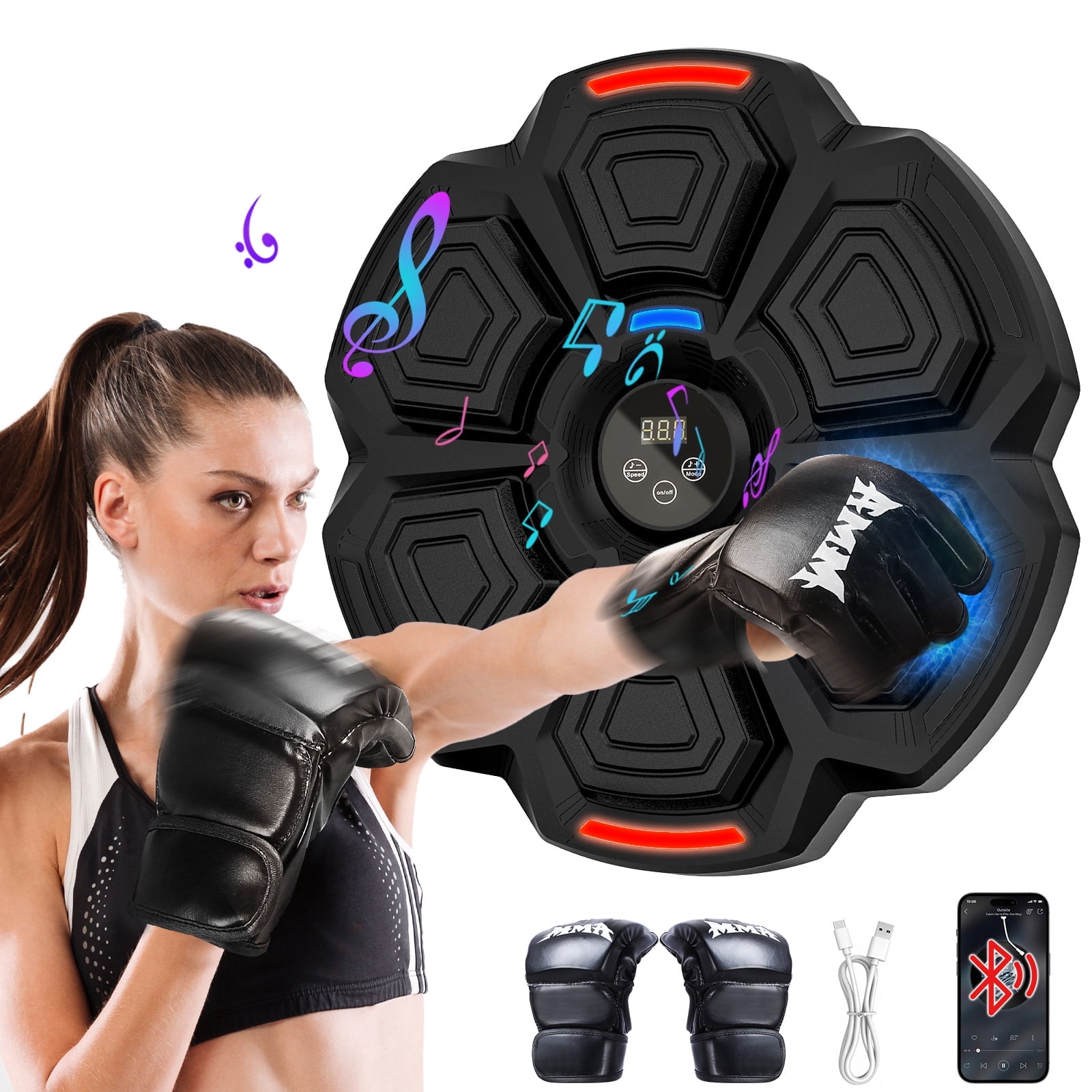 Crtynell Smart Music Boxing Machine, Wall Mounted with LED Lights ...