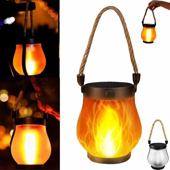 New Solar Lantern Outdoor Lights, Upgraded Flickering Flame Solar ...