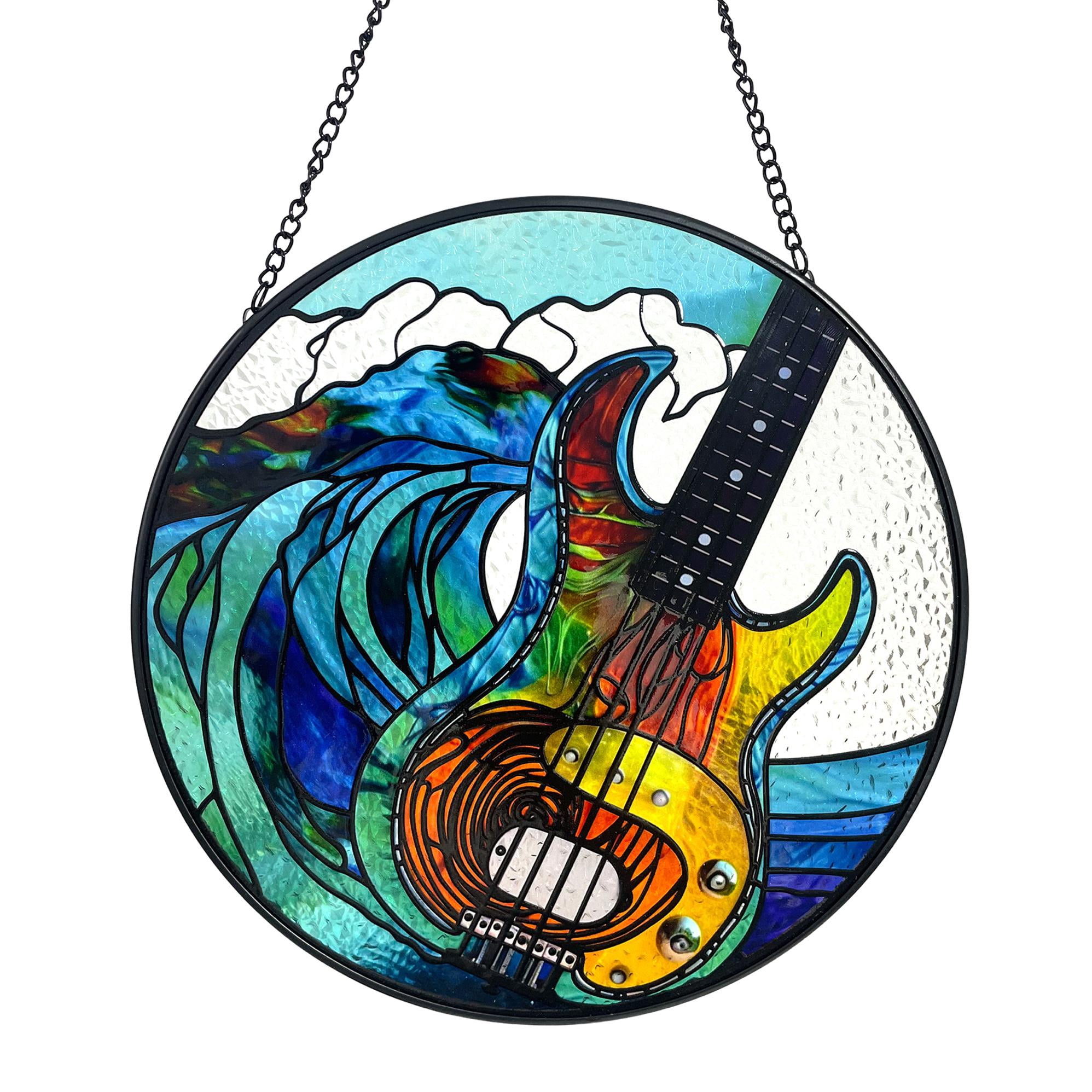 New Sound Waves Ocean and Guitar Stained Glass Suncatcher, Sound Wave ...