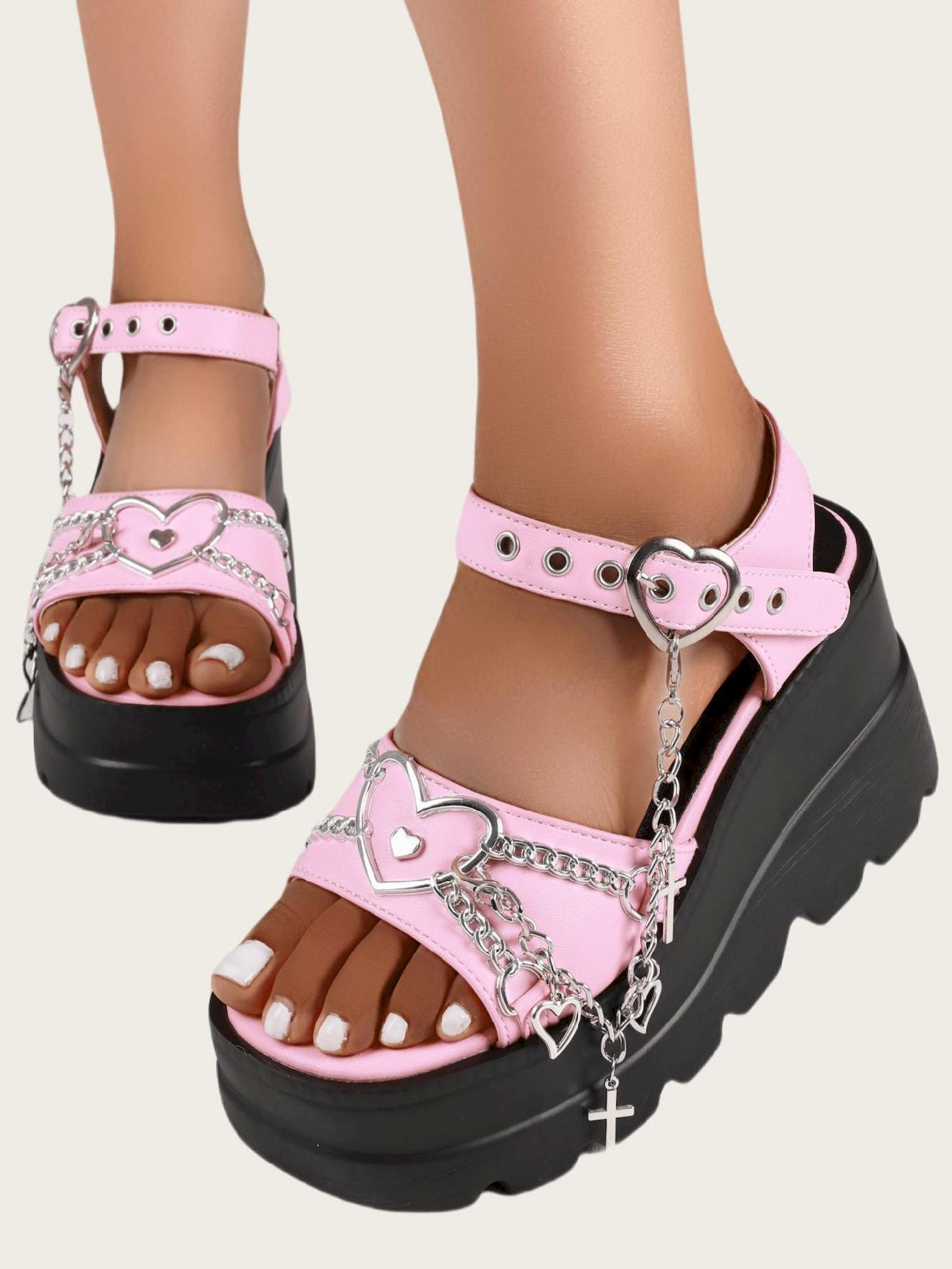 New Spring/Summer Slope Heel Thick Bottom Women's Punk Fashion Sandals ...