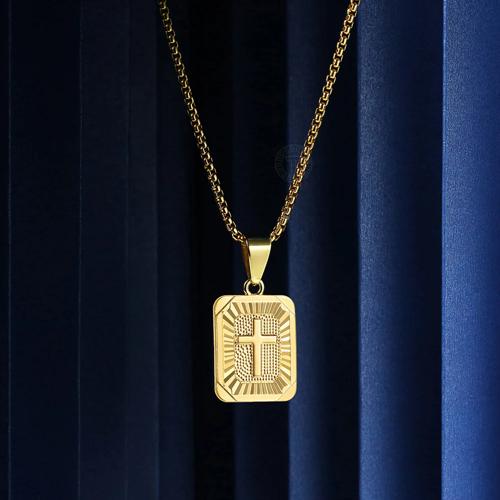 New Square Christian Cross Pendant Necklace Gold Color Jesus Christ ...