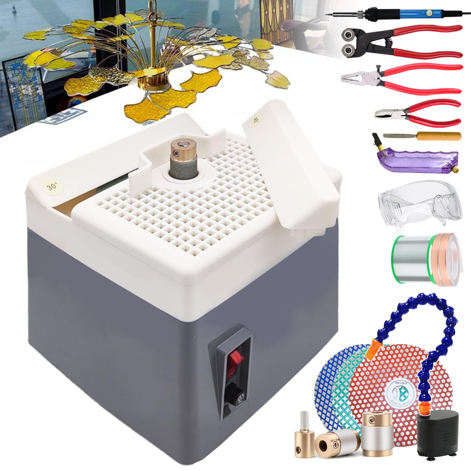 New Stained Glass Starter Kit with Glass Grinder Machine+Grinder Bit ...