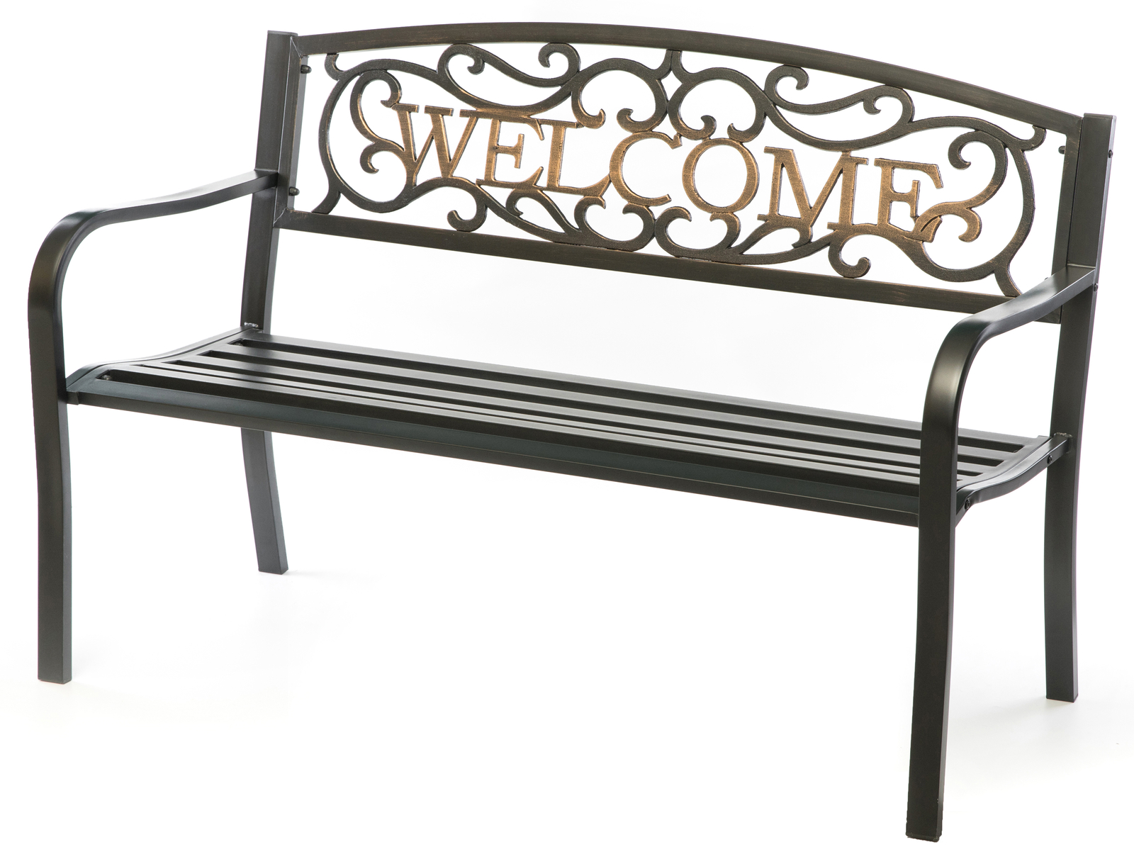 New Steel Patio Garden Park Seating Bench with Cast Iron "Welcome ...