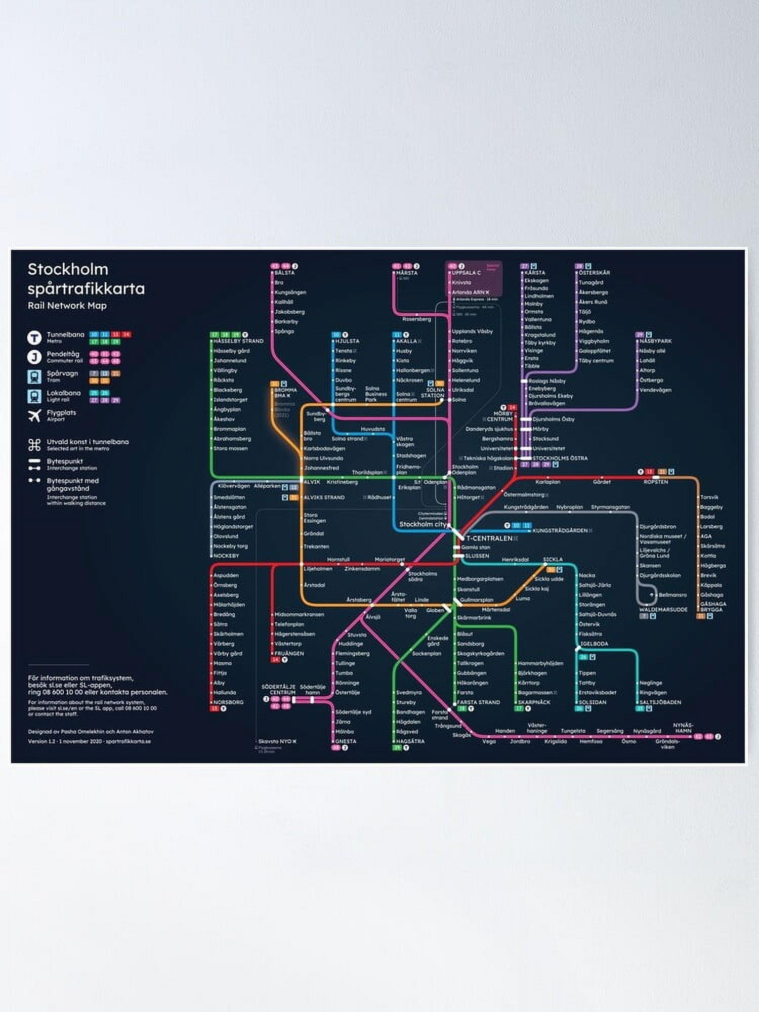 New Stockholm Rail Network Map Poster - Walmart.com