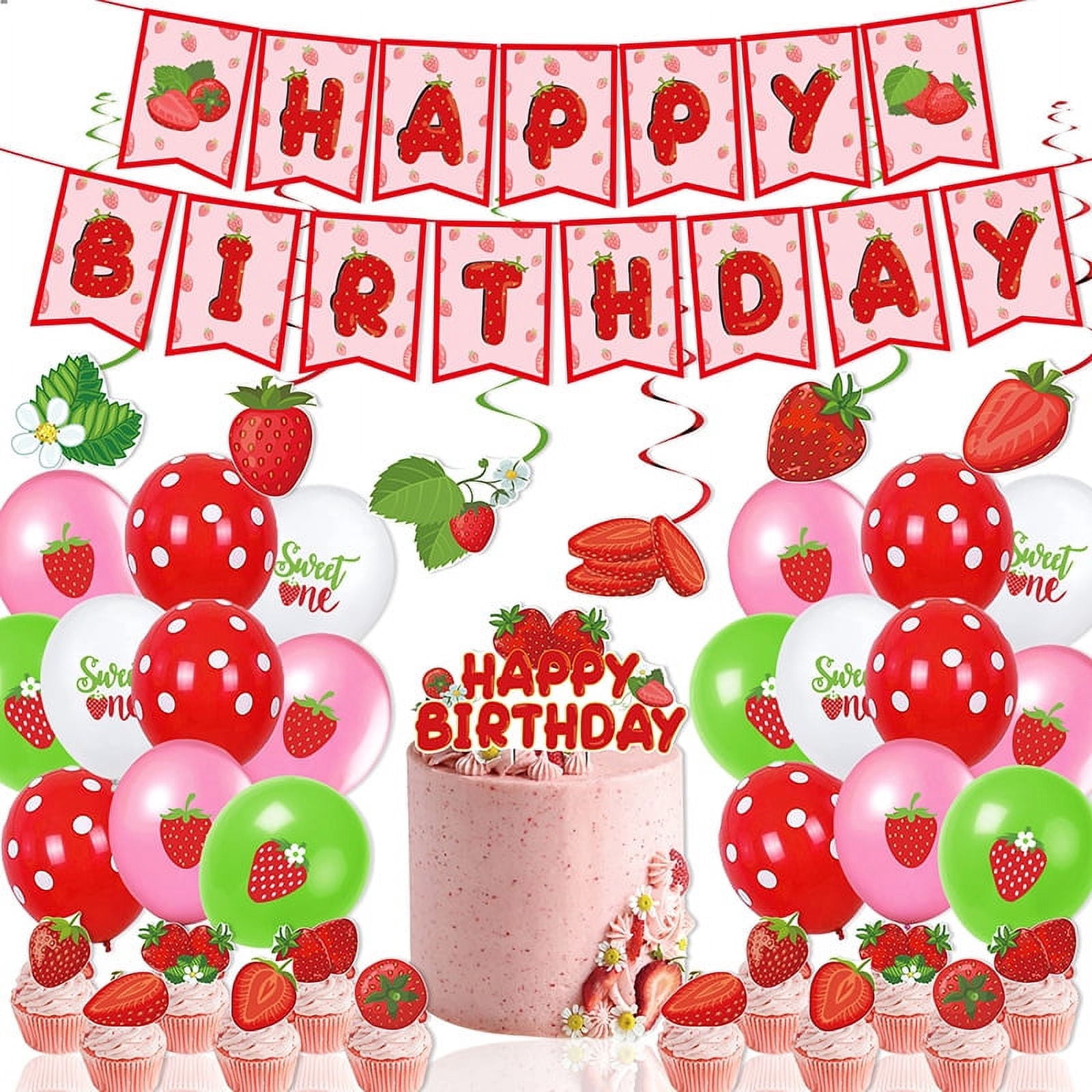 New Strawberry Themed Birthday Party Decorations Include Strawberry ...