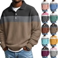 New Striped Waffle Knit Polo Shirt for Men Long Sleeve Textured Color ...