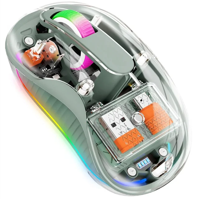 New Style Fully Transparent Mouse Bluetooth Wireless Tri-mode Mute Led ...