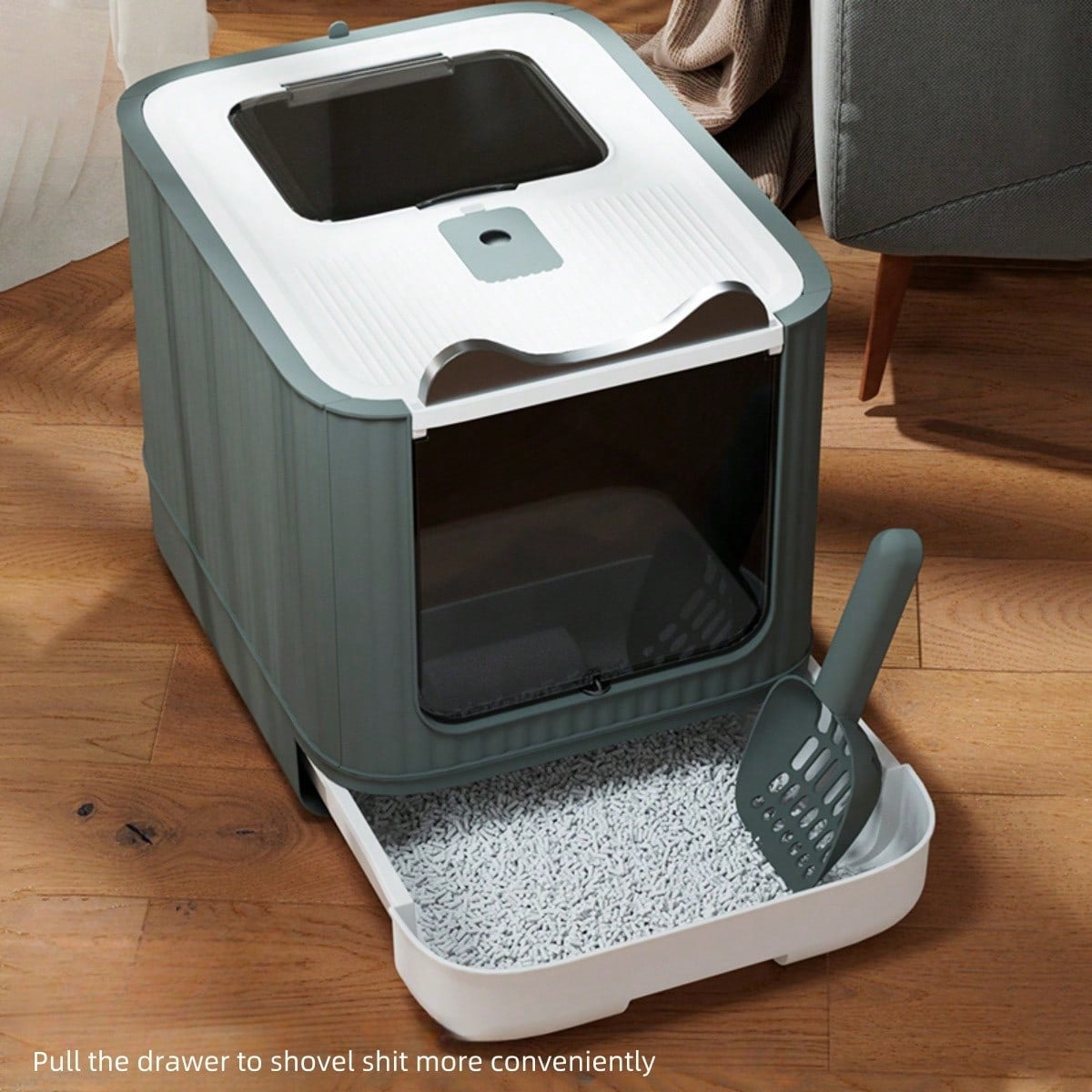 New Style Large Size Open-Top Cat Litter Box With Two-Way Access Door ...