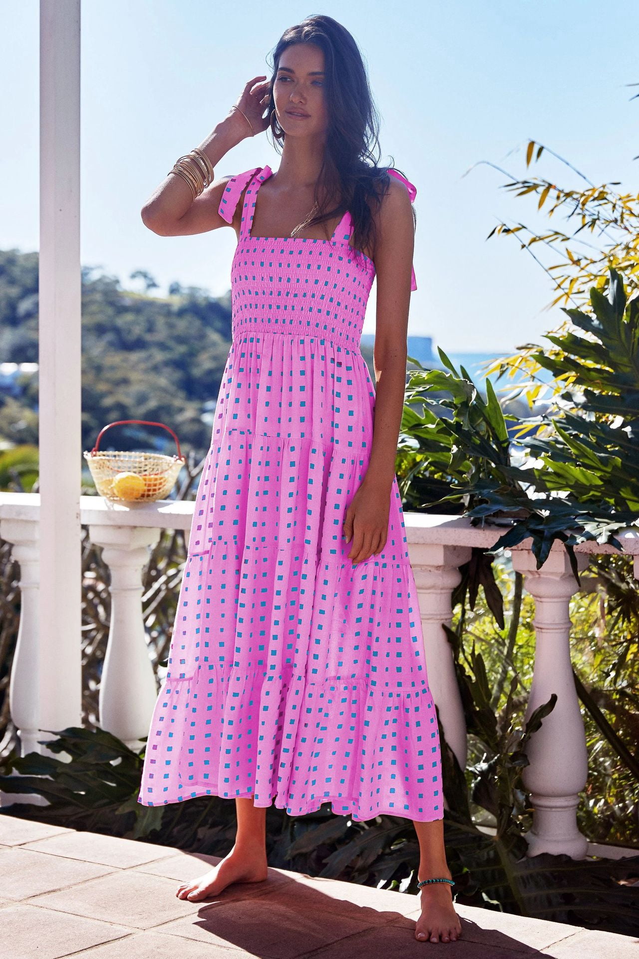 New Summer Bohemian Style Women's Pink Red Square Polka Dot Tie Strap ...
