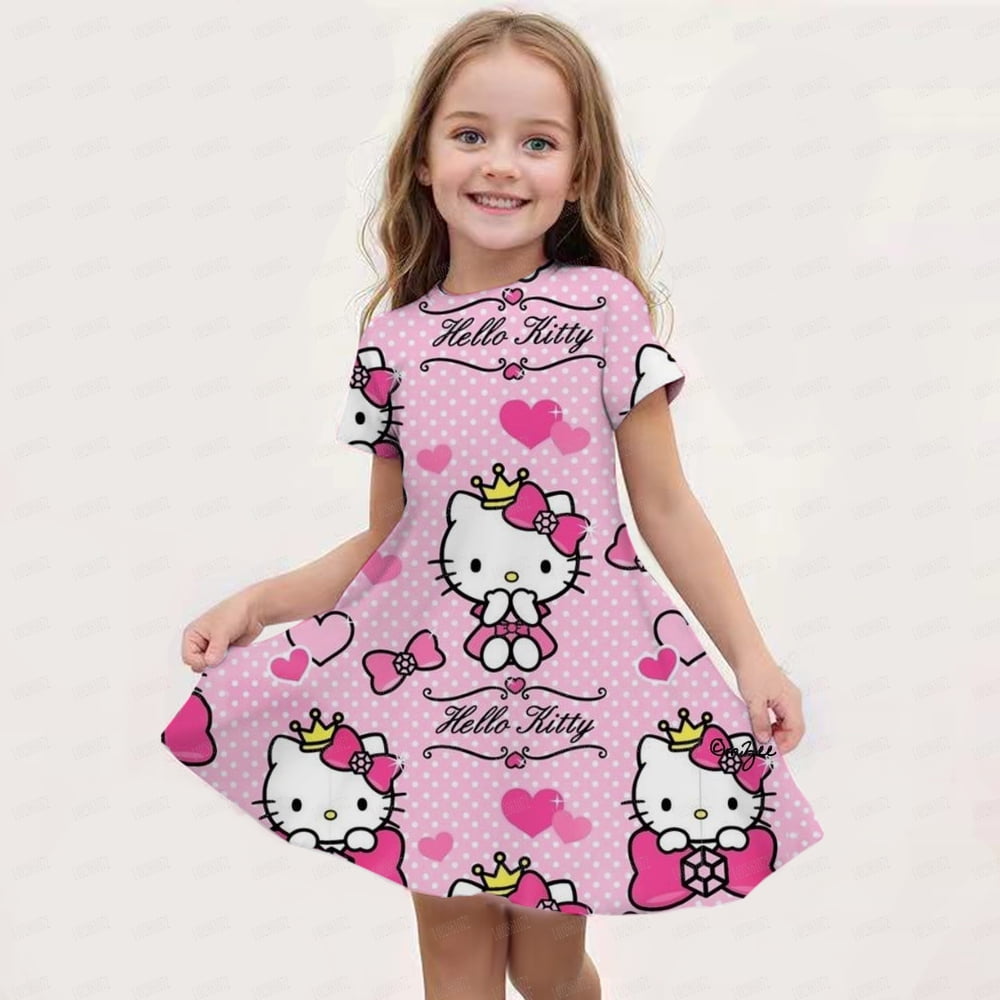 New Summer Dress Fashion Cartoon Cute Hellokitty 3D Print Dresses Kids ...