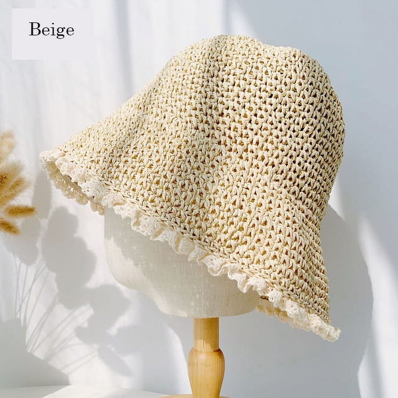 New Summer Straw Hats for Women Retro Lace Hat Brim Hand-made Straw Hat ...