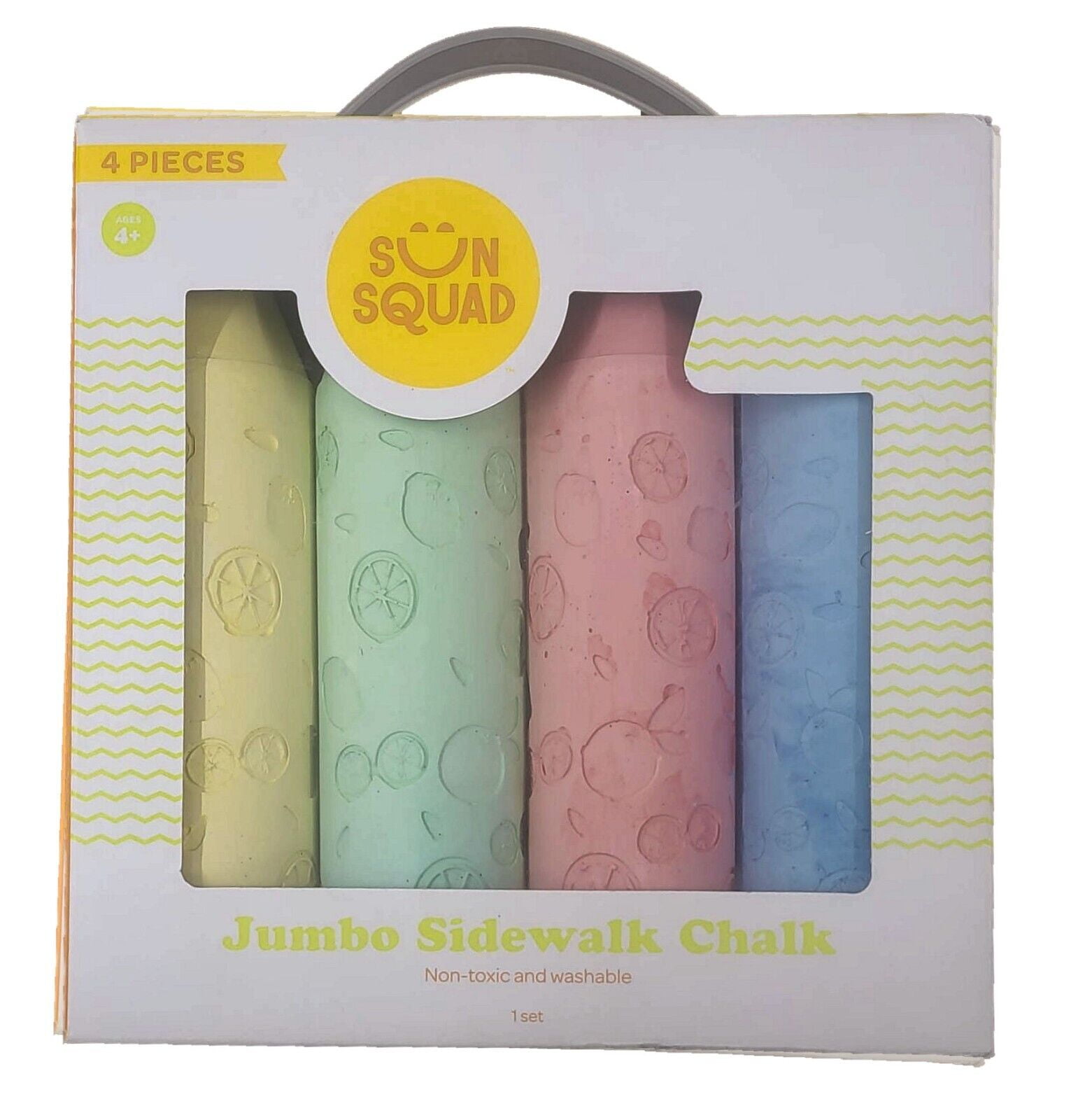 Sun Squad Non-Toxic Jumbo Sidewalk Chalk Set of 4, Yellow Green Red ...