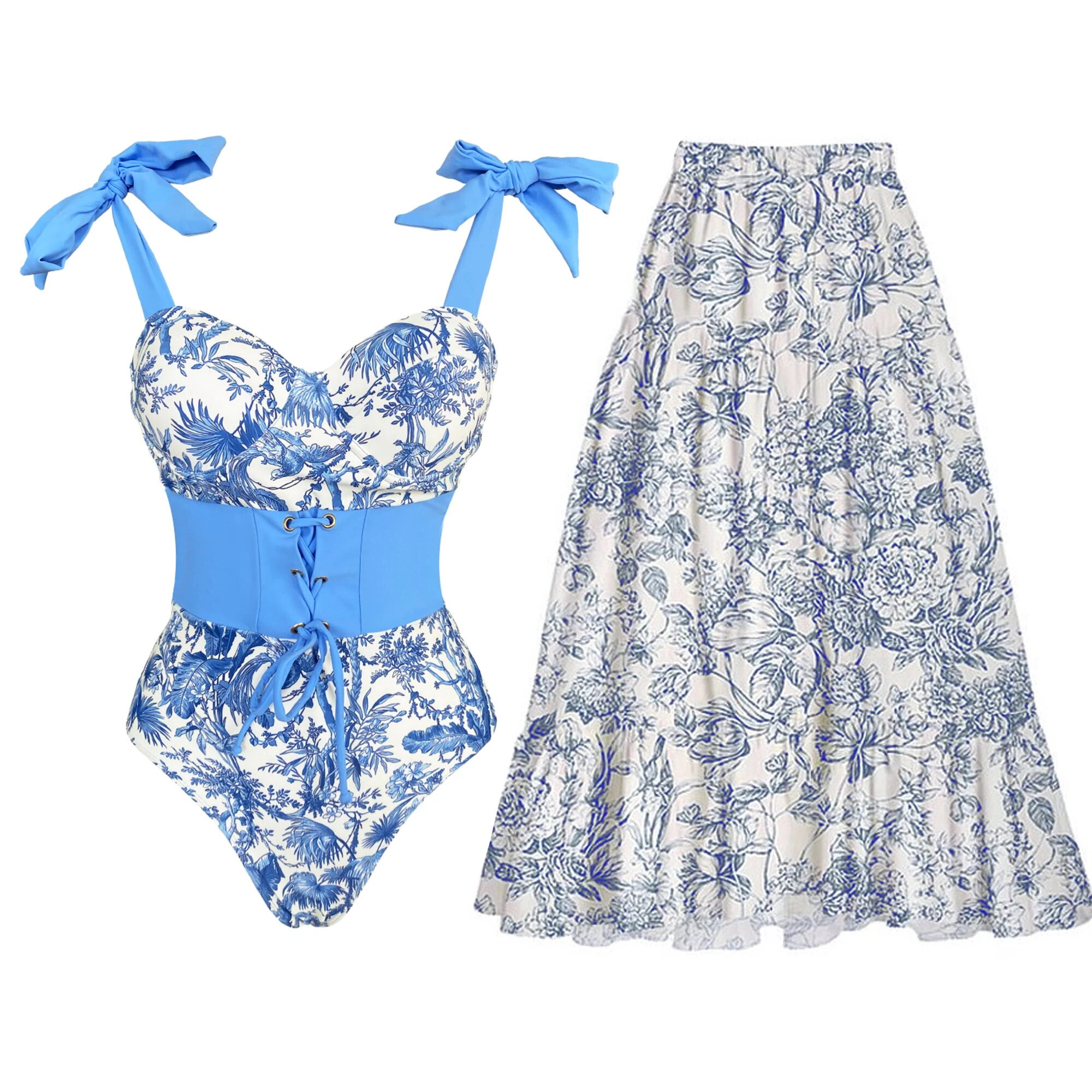 New Swimwear Underwire One Piece Swimsuit with Skirt Print Tummy ...