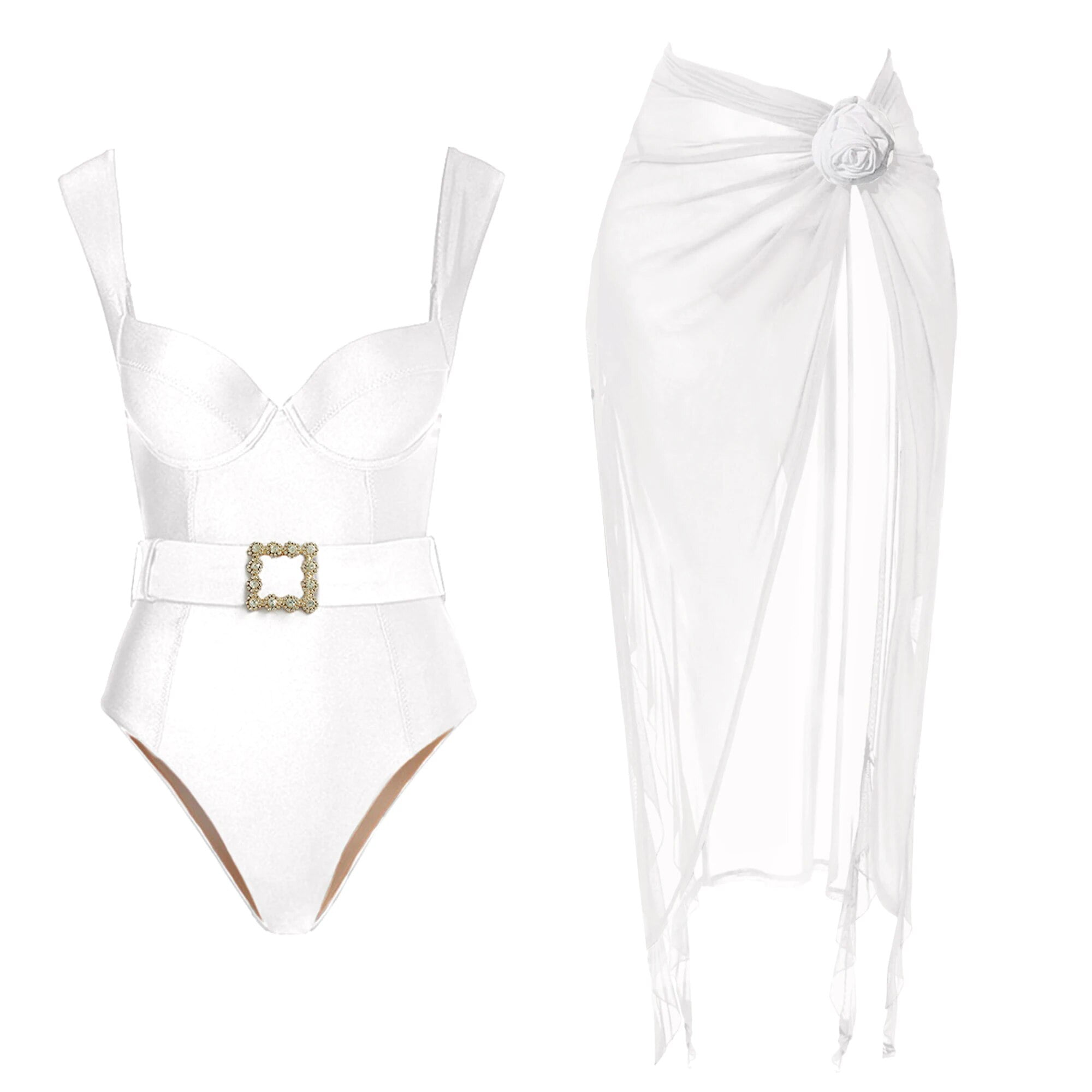 New Swimwear Underwire One Piece Swimsuit with Skirt Print Tummy ...