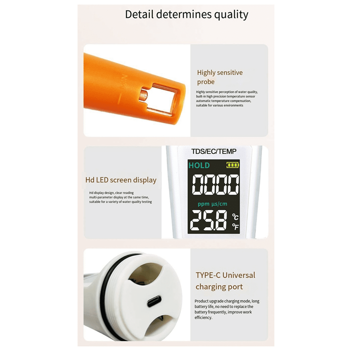 New TDS-A6V High-Precision Tap Water Quality Analysis Instrument Ec ...