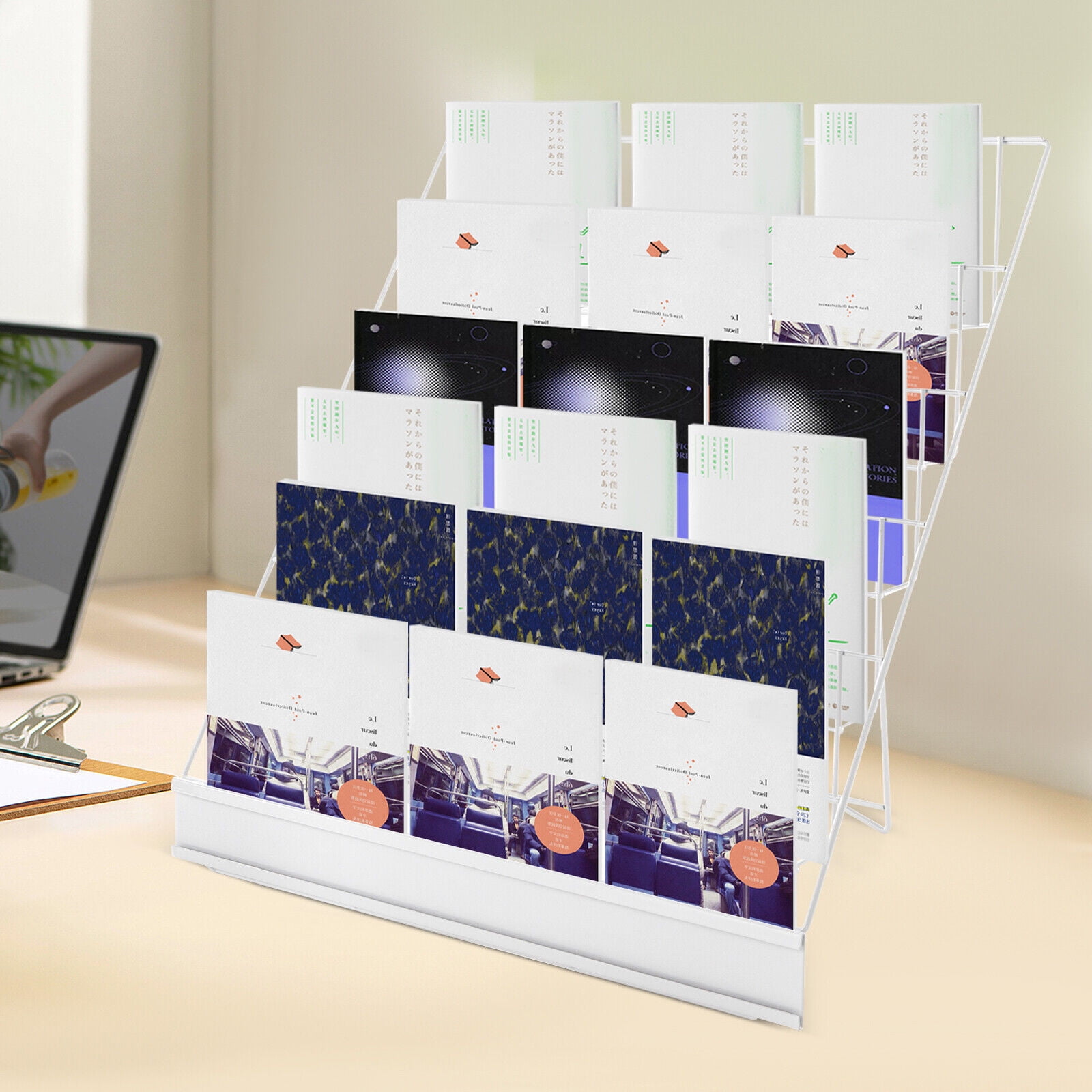 New Tabletop Magazine Rack, White/Black Book Display Stand Foldable ...