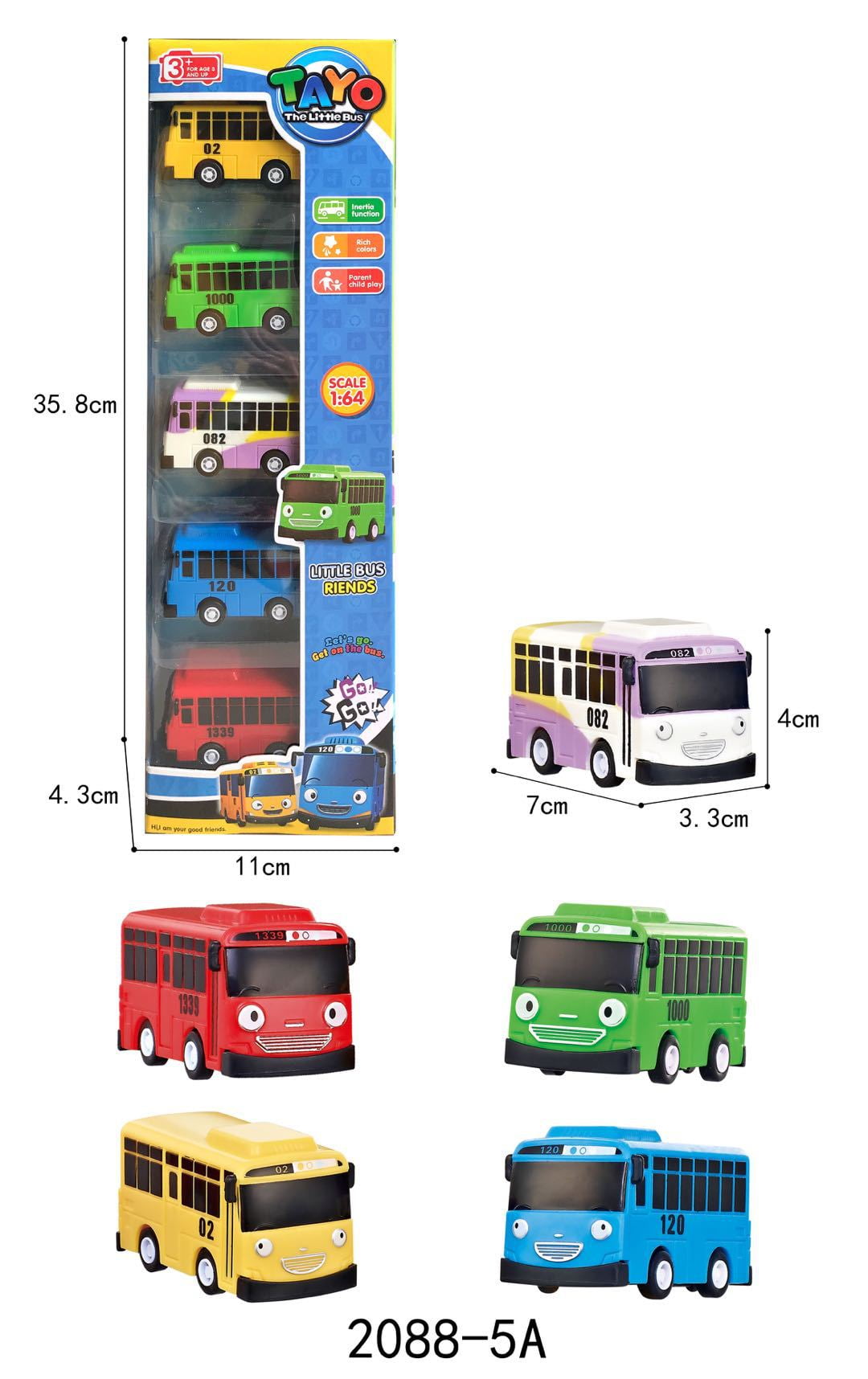 New Tayo Mini Bus Little Bus Toy Set Openable Doors, Slide & Pull Back ...