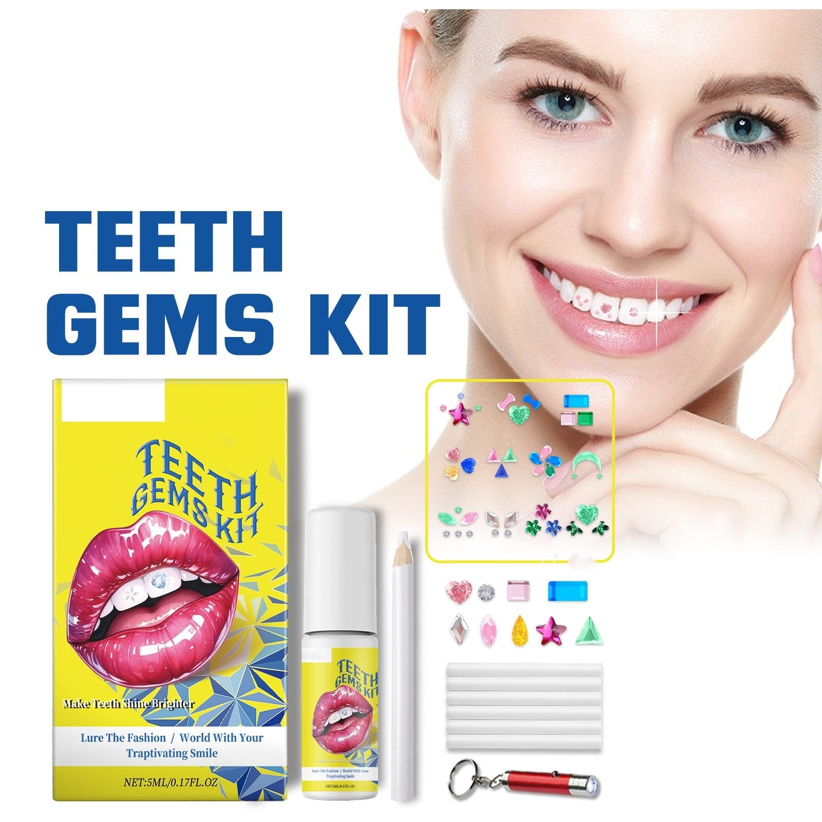 New！ Teeth Gem Set DIY Teeth Gem Flat Bottom Round Gem DIY Fashion ...